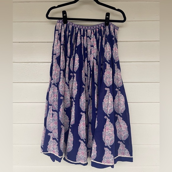 Matta | Skirts | Matta Blue And Pink Leaf Pattern Midi Skirt Womens M ...